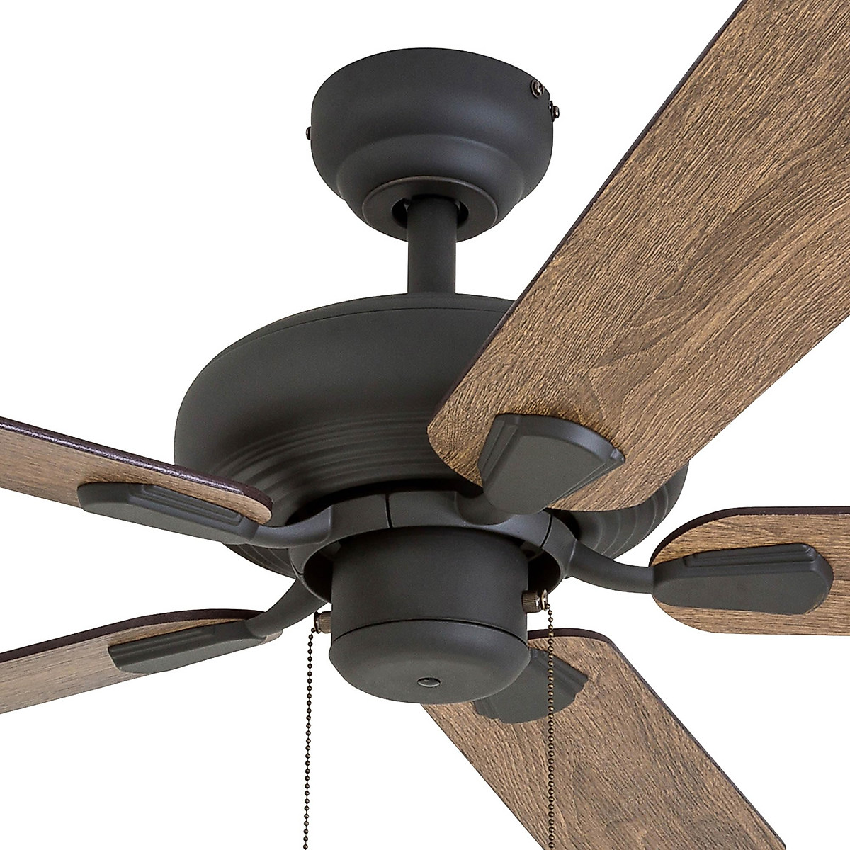 Prominence Home Russwood, 42 Inch Farmhouse Ceiling Fan with No Light, Pull Chain, Three Mounting Options, 5 Dual Finish Blades, Reversible Motor - 50587-01 (Bronze)