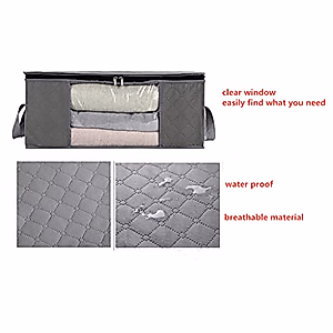 MANZOO Storage Bag Organizer Clothes Containers with Reinforced Handle for Comforters, Blankets, Bedding, Foldable Sturdy Zipper, Clear Window, 6 PC Pack, 35L, Grey