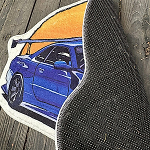 Generic Cool Blue Racing Car Shape Rug Boy's Room Decoration Gifts Handmade Acrylic Non-Slip Bedroom Living Room Decorative Plush Carpet (39"" x 28.5"")