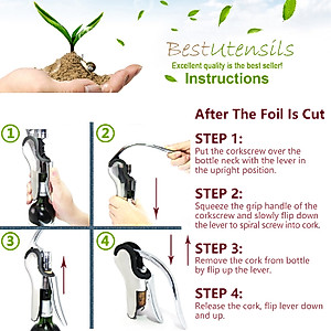 Best Utensils Professional Compact Wine Opener Connoisseur's Corkscrew Gift Set, Professional Stainless Steel Wine Opener With Built-In Foil Cutter, Bonus Screw