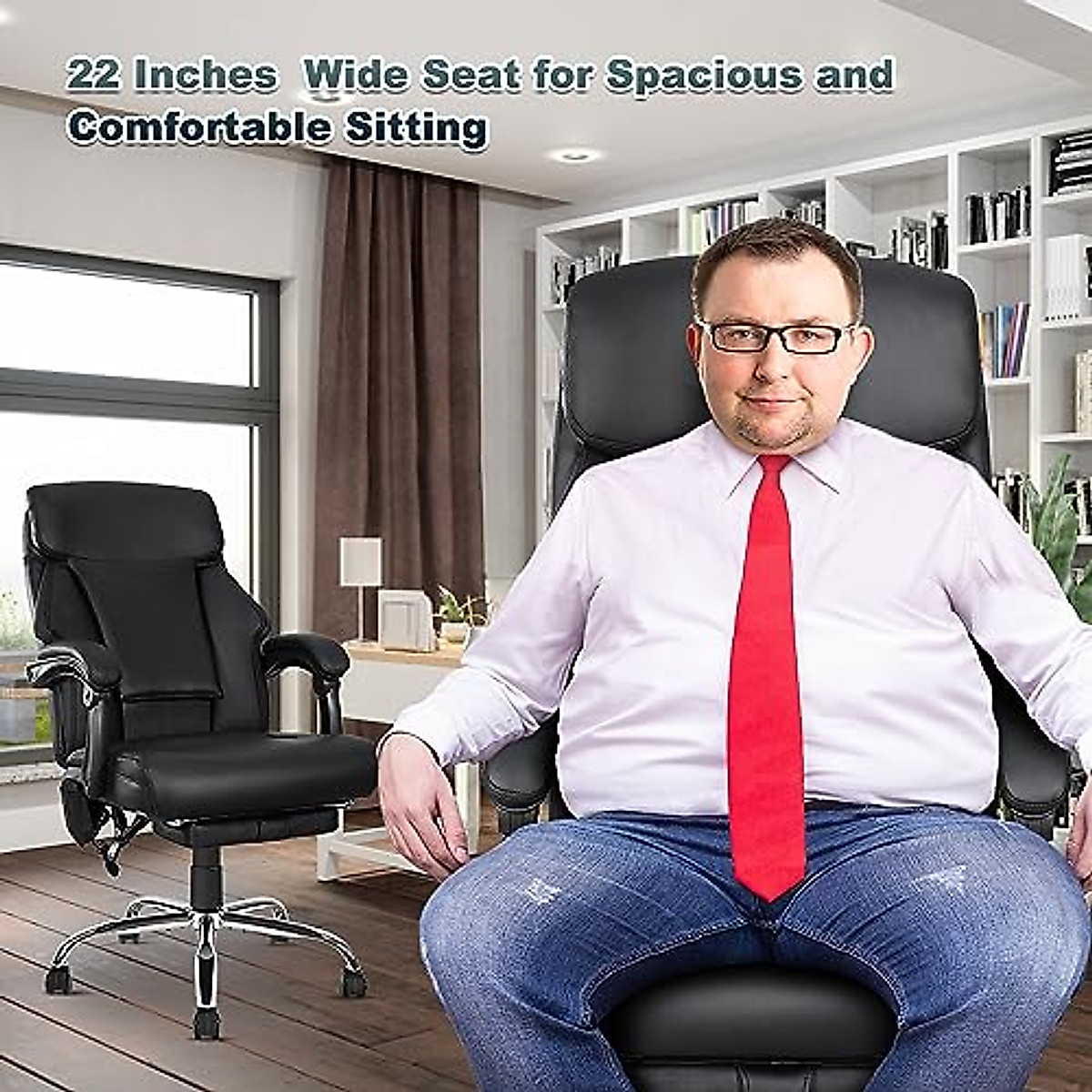 jamege Kneading Massage Executive Office Chair, 3D Back Massage Heated Office Chair, Heating Massage Office Chair with Reclining Backrest, Footrest & Height Adjustment