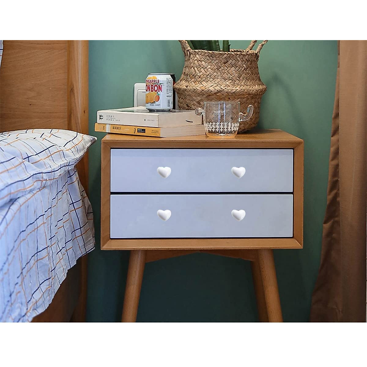 HUAMULAN 15PCS Glossy Ceramic Knobs Heart Shape Cabinet Dresser Pulls Door Handles Cupboard Wardrobe Drawer,White