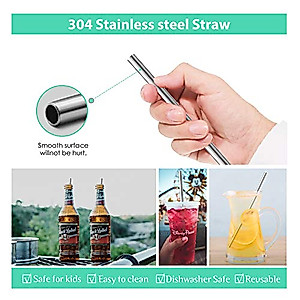8 Piece 12 Inch Extra Long Metal Straws, 8mm Reusable Stainless Steel Thick Drinking Straws with Silicone Tips and Cleaning Brush, for Tall Tumblers 40 Ounce, Silver