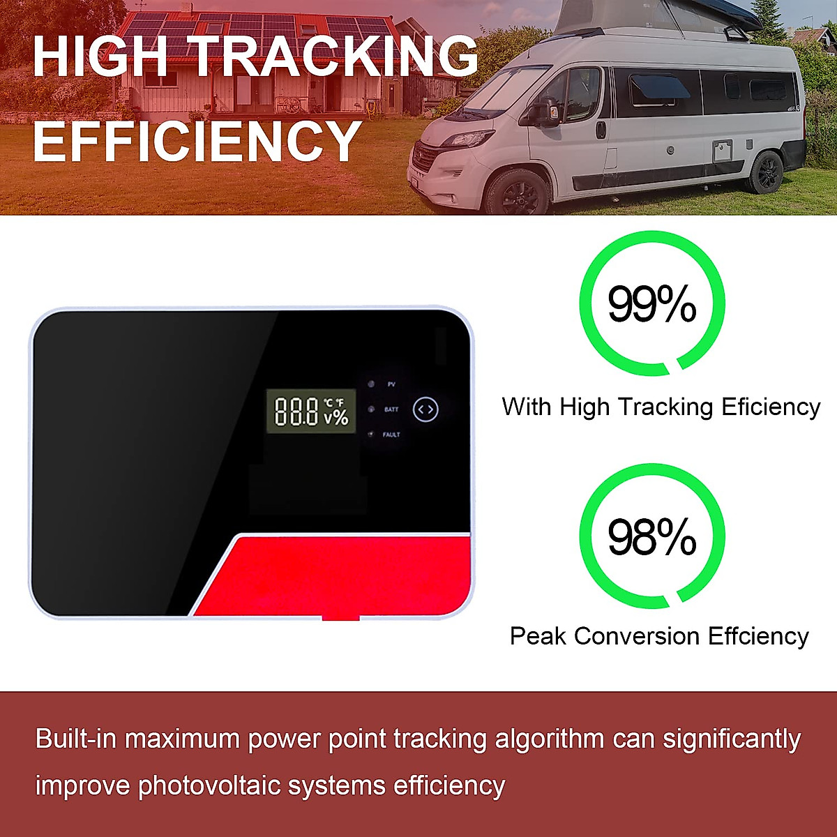 Y&H 20A MPPT Solar Charge Controller 12V/24V DC Input Negative Ground Controller with Bluetooth LCD Display Touch Screen,Solar Panel Regulator for AGM, Gel, Flooded, and Lithium
