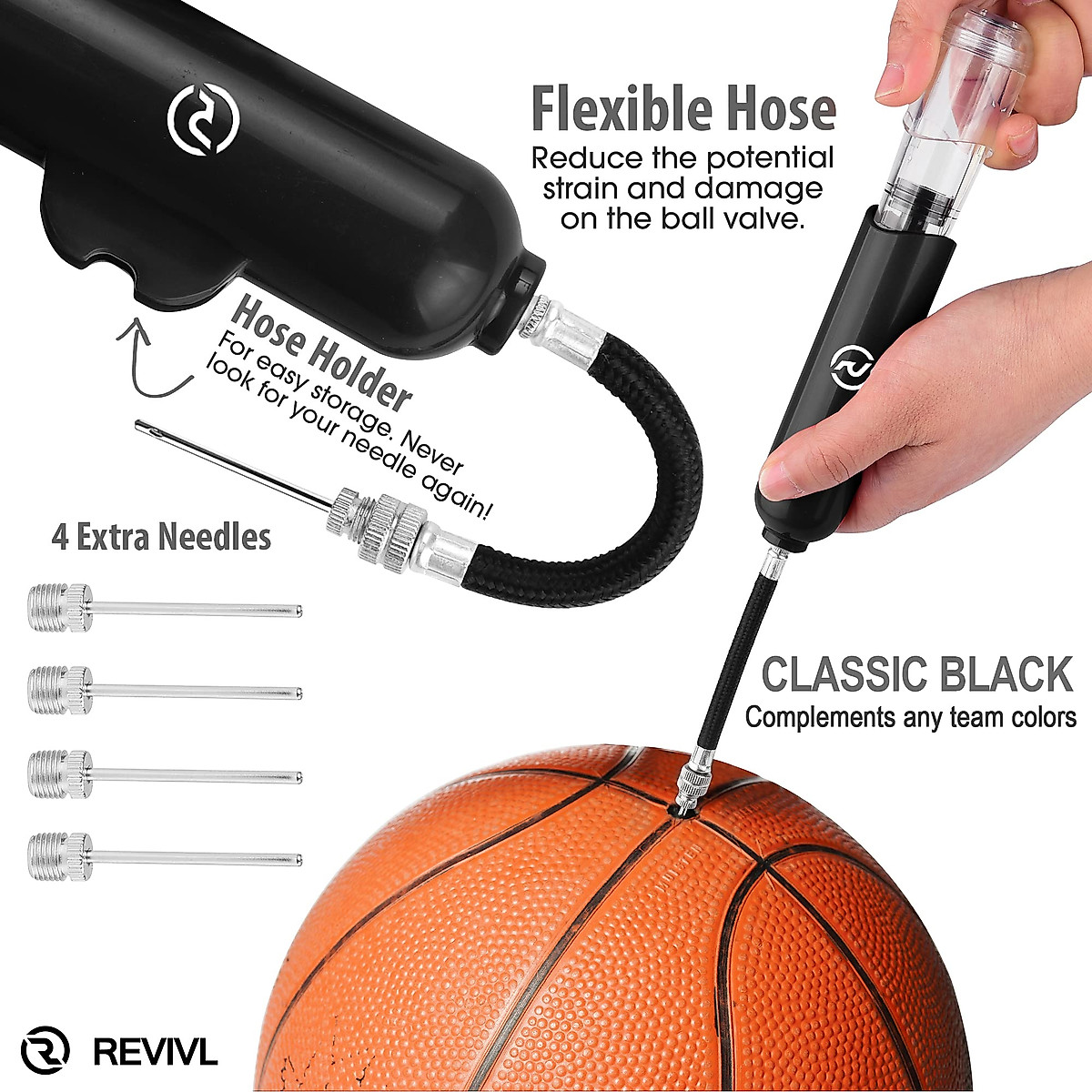 Ball Pump for Sports Balls - 5 Needles - Basketball Pump, Soccer Ball Pump - Air Pump for Balls, Volleyball, Football Accessories Equipment - Hand Pump for Inflatables - Never Lose Pin with Holder