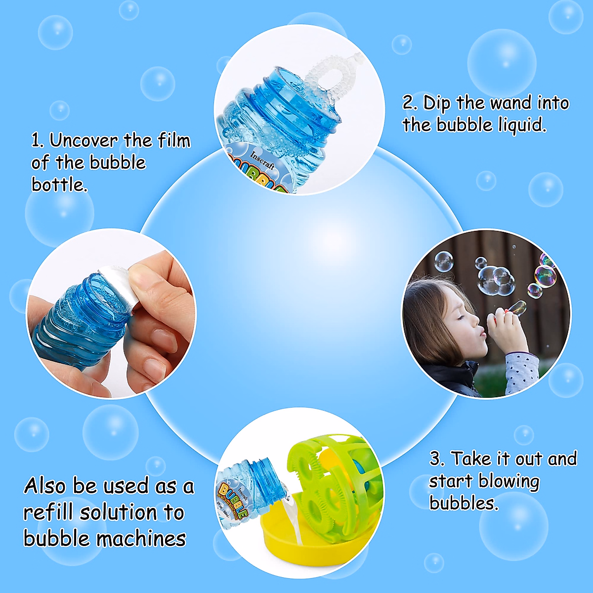 INSCRAFT 30 PCS Bubble Bottles with Wands Assortment for Kids, 2oz Bubbles Solution Each, Outdoor & Indoor Summer Toy, Weddings, Party Favors, Birthday, Refill for Bubbles Machine Blower