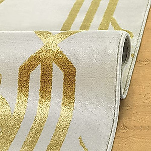 Antep Rugs Babil Gold 6x9 Abstract Marble Geometric Indoor Area Rug (Beige, 6'7" x 9')