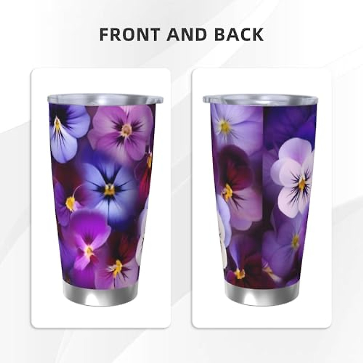 EKPRAVDKTF Purple Flower 20oz Insulated Stainless Steel Tumbler With Lids And Straws, Double Wall Vacuum Travel Coffee Mug, Thermal Cup For Cold & Hot Drinks, Reusable Metal Straw & Brush