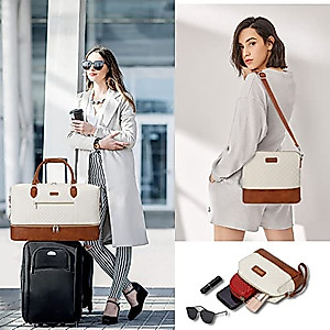 Weekender Bag for Women, Travel Duffel Bag Carry On Overnight Bag with Shoe Compartment Large Nylon Travel Tote Bag 21.5" with Toiletry Bag for Traveling Business Weekend Trip Gift 3Pcs Set (2-Beige)