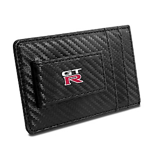 iPick Image Nissan GT-R Logo Black Carbon Fiber Leather Wallet RFID Block Card Case Money Holder, 4-3/8" x 2-3/4"