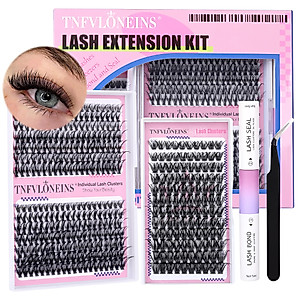 DIY Lash Extension Kit 400Pcs Cluster Lashes Kit 30D 40D 50D Individual Eyelash Extension Kit, Bond and Seal Lash Glue and Lash Clusters Applicator Tool for Eyelash Extensions(Kit-30D/40D/50D,9-16MIX)
