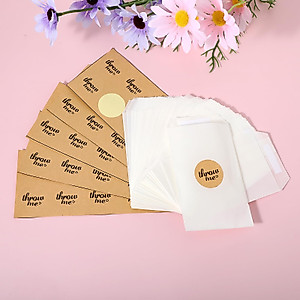 50Sets Wedding Confetti Bags Kit Include 50 Pieces 70 x 105 mm Wedding Confetti Glassine Bags Wedding Favor Bags and 50 Pieces Kraft Brown Wedding Confetti Stickers for Wedding (Throw Some Love)