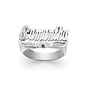 Silver N Style Lee113dZ Personalized Gold 10mm Size Pave cut on First Letter and Double Heart Tail Name Ring (white gold 14k, 6)