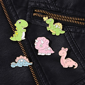 5 Pcs Cute Dinosaur Brooch Enamel Pin Set Cartoon Dinosaur Brooch Pins Animal Patter Lapel Pins for Bags Clothes Caps Women Girls Gift