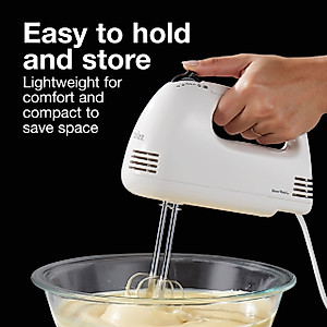 Proctor Silex Easy Mix 5-Speed Electric Hand Mixer with Bowl Rest, Compact and Lightweight, 100 Watts of Peak Power, White (62515PS)