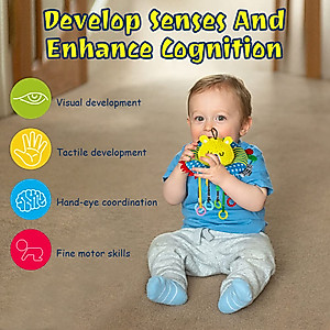 Montessori Toys for 1+ Year Old,Pull String Sensory Toys for Toddlers Fine Motor Skills,Plush Learning Activity Toy Baby Rattle Toys 6-12 Months,1 Year Old Boy Girl First Birthday Gifts Travel Toys