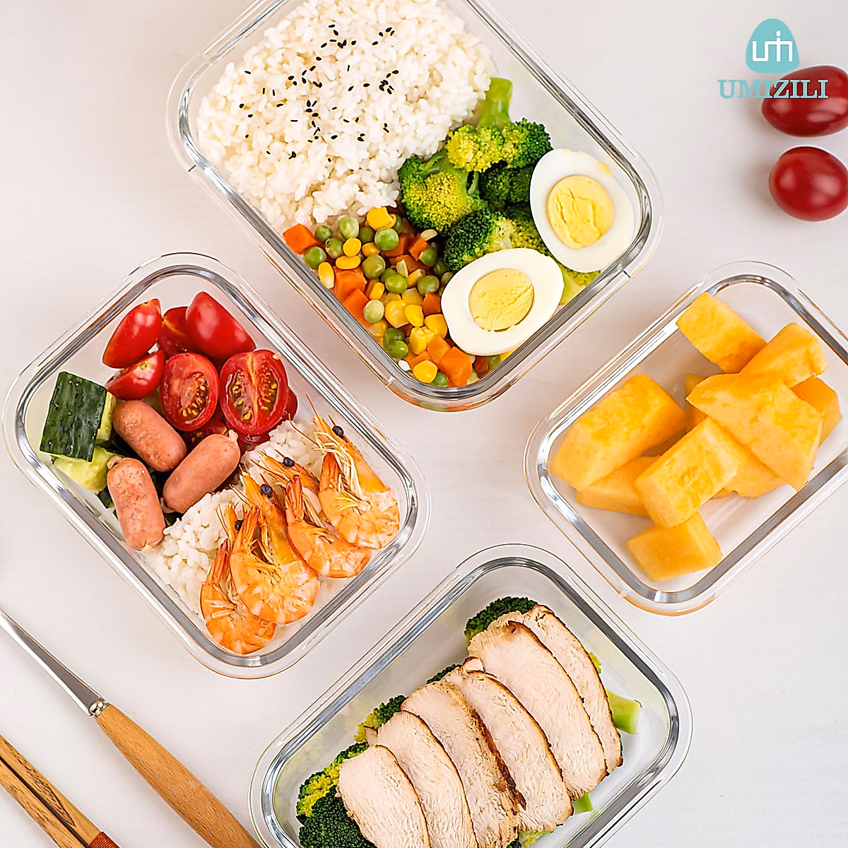 UMI UMIZILI 12 Pack Pink Glass Food Storage Containers with Lids, Airtight Meal Prep Lunch Containers with Snap Locking Lids Leakage-proof, Multi Sizes Glass Container Set for Any Occassions