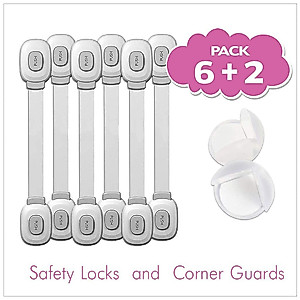 Baby Safety Cabinet Locks | Baby Proofing | Easy To Install | Cabinet Locks | Refrigerator Lock | Edge Protectors | Drawer Locks Child Safety | Door Locks for Kids | Door Latch (Locks and Corners)