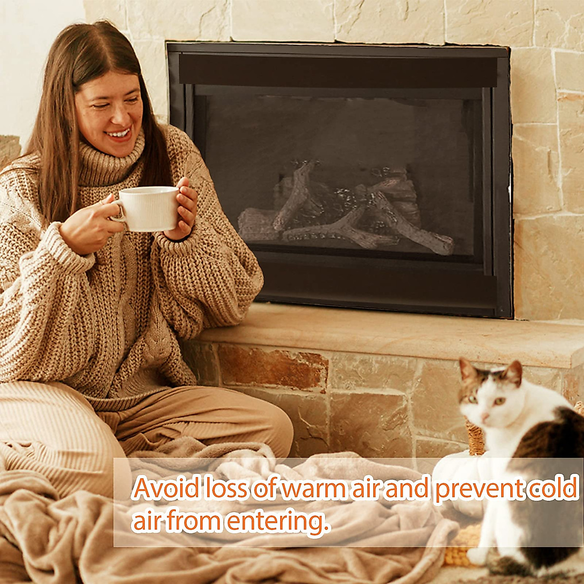 Magnetic Fireplace Draft Stopper - 2pcs Fireplace Vent Covers, Screen Insulation Blocker for Winter Indoor Prevent Cold Air and Heat Loss, 36 x 4in