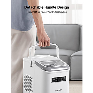 HiCOZY Countertop Ice Maker with Handle, Ice in 6Mins, 26 lbs/Day, Portable Ice Maker Machine with Self-Cleaning for Apartment/Under Cabinet/Kitchen/Office/Camping/RV/Home Bar（White）