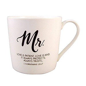 Mr. and Mrs. Coffee Mug Set with Love is Patient Bible Scripture, Set of 2, 12 Ounce