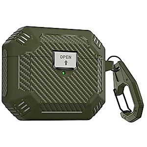 Winproo Armor Airpods 3rd Generation Case Cover with Lock Clip, Military Hard Shell Full-Body Shockproof Protective Case Skin with Keychain for Airpods 3rd Gen [Army Green]