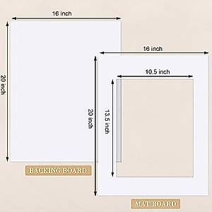 Thyle 20 Pieces 16 x 20 Inches White Picture Mats Show Kit for 11 x 14 Inches Photo White Picture Mats Board Core Bevel Cut Acid Free Mats with 20 Pieces Backing Board Art Mat