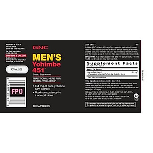 GNC Men's Yohimbe 451, 60 Capsules, Supports Sexual Health