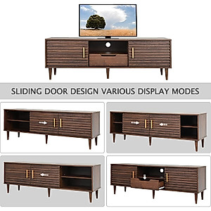 Alohappy Mid-Century Modern TV Stand for 65 Inch TVs, Wood Entertainment Center TV Console Table with Storage Drawer and Open Shelves, Stylish TV Cabinet for Living Room/Bedroom, Brown 59"