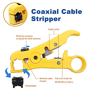Zhushan Coaxial Compression Tool Kit,Coax Cable Crimper Set with 20 PCS F Compression Connectors, Adjustable RG6 RG59 RG11 75-5 75-7 Coaxial Cable Stripper