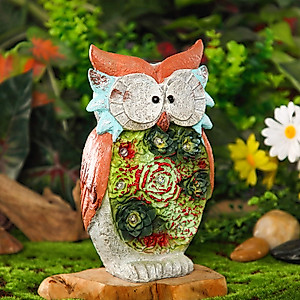 Maitys Owl Solar Light Garden Statue LED Light Cute Resin Owl Figurine with 8 Solar LED Outdoor Garden Waterproof Decor for Patio Yard Lawn Porch Outdoor Decoration