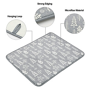 Christmas Tree Dish Drying Mats for Kitchen Counter by SUBEKYU, Microfiber Absorbent Dish Drainer/Rack Pads for Sink, 19.5 by 15.8 inches, Set of 2, Grey