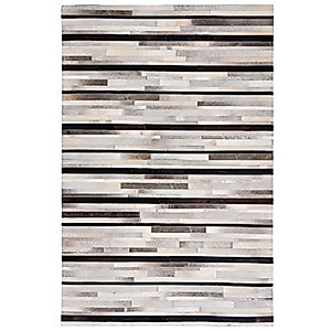SAFAVIEH Studio Leather Collection 5' x 8' Ivory / Black STL816A Handmade Mid-Century Modern Leather Area Rug