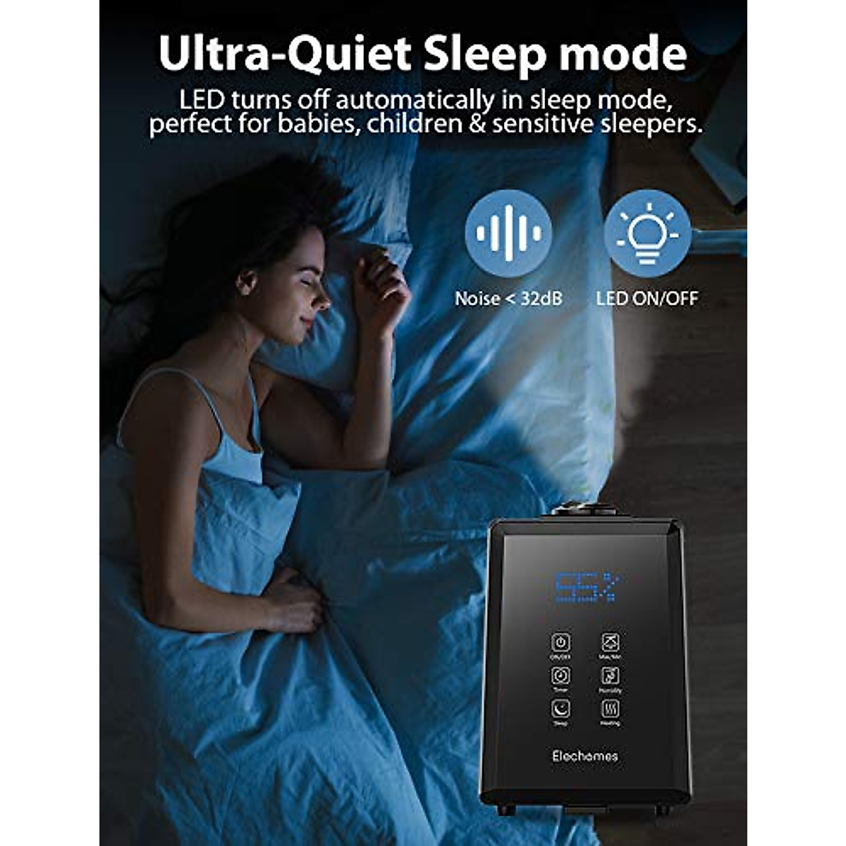 Elechomes Humidifiers for Bedroom (6L), Ultra-Quiet Warm and Cool Mist Humidifiers for Home, Baby and Plants, Customized Humidity, Sleep Mode, Timer, UC5501, Black