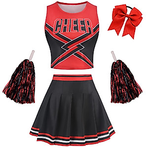 GRAJTCIN Cheerleader Costume for Women Cheerleading Uniform School Girls Dress Teenager Cheer Outfit Halloween Costume (XXS, Black)