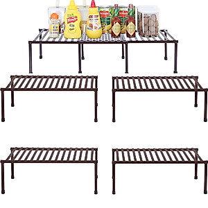 STORAGE MANIAC Set of 4 Kitchen Rack, Expandable Kitchen Storage Rack, Kitchen Shelf Organizer Rack, Adjustable Kitchen Bakers Rack, Kitchen Organization Shelf Rack for Cabinet, Bathroom, Bronze