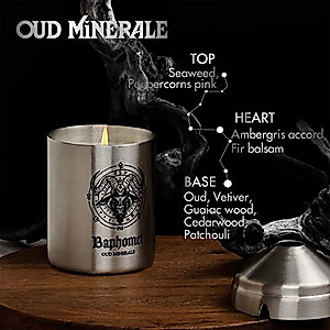 MASPRIV Gothic Scented Candle for Men - Rich Manly Scents, 50+ Hours Burn Time, Stainless Steel Tin with Popular Designs. Ideal Gift for Him(Oud Minerale)