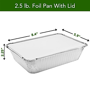 NYHI 50-Pack Heavy Duty Disposable Aluminum Oblong Foil Pans with Lid Covers Food Storage Tray Extra-Sturdy Containers for Cooking, Baking, Meal Prep, Takeout - 8.4" x 5.9" - 2.25lb