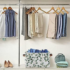 Oyihfvs Watercolor Eucalyptus Round Leaves Branches Seamless Square Shelves Storage Basket Bin, Waterproof Laundry Hamper Bucket, Baby Nursery Organizer with Handles for Toys Clothes Room Closets