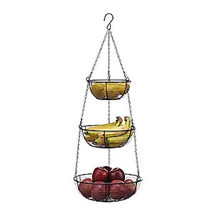 SunnyPoint 3 Tier hanging Fruit Basket, Black Coating