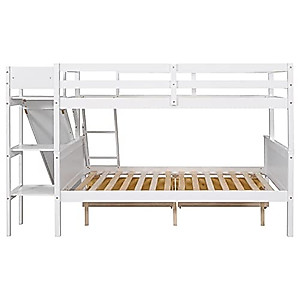 GLORHOME Twin Over Full Bunk Bed,Wooden Bunk Bed, Bunk Bed with Drawers,Slide,Grey