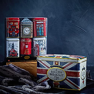 Iconic London Sights 6x Tea Tins with Fine English Breakfast Loose Leaf Tea, British Souvenir, Big Ben, UK Foods