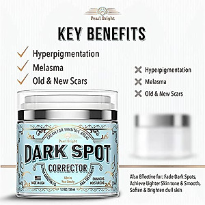 PearlBright Dark Spot Remover for Face, Body and Sensitive Areas - Natural Skincare for Underarms, Elbows & Privates - Made in USA - Dark Spot Corrector with Licorice, Mulberry Extract Arbutin, 1.7OZ