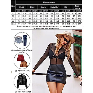 Avidlove Women Long Sleeves Bodysuit Top Sexy Mesh Sheer See Through Zipper Leotard with Snap Crotch Black XXL