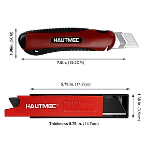 HAUTMEC 25mm Pro Heavy Duty Utility Knife Box Cutter with Extra 10PCS Rust Proof SK2H Black Sharp Blades, Autolock Slider, Sturdy Body for Industrial or Construction Applications HT0205-KN