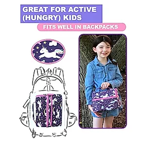 kinsho Unicorn Toddler Lunch Box for Girls Kids, Insulated Bag for Baby Girl Daycare Pre-School Kindergarten, Container Boxes for Small Kid Snacks Lunches, 2 Compartments, Unicornio Purple