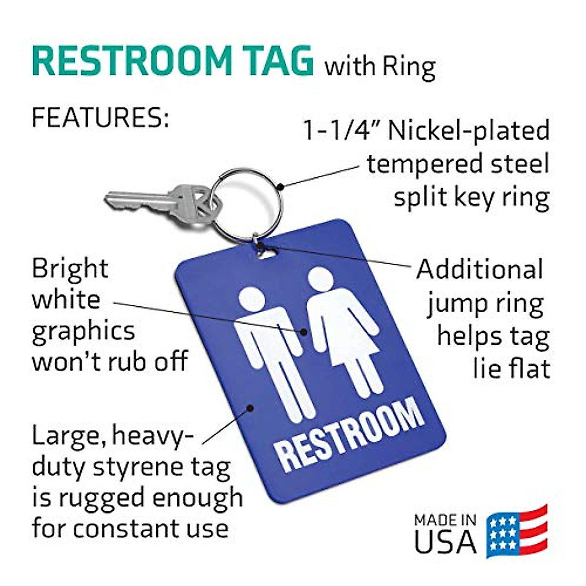 Lucky Line - Unisex Restroom Pass Key Tag, Plastic with Split Key Ring Keychain Identifier for Restaurant, Office, Gas Station, 1 Per Pack (53201)