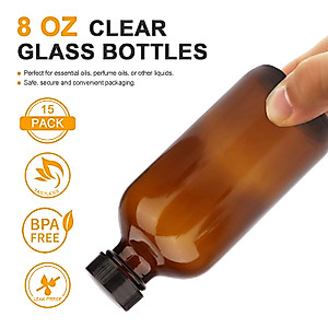 Maredash 8oz Amber Glass Bottles, 20 Pack Glass Storage Bottles with Black Lids (Brown, 20 Labels, with Funnels, Droppers and Brush)
