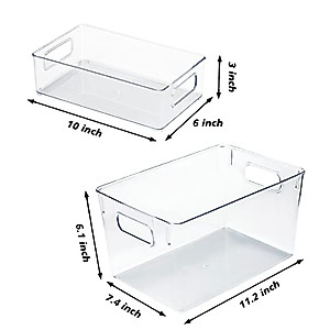 Set of 6 Refrigerator Organizers Bins - Clear Plastic Storage Bins Pantry Bins with Handles, for Freezers/Kitchen Countertops/Cabinets(4 Large and 2 Medium) (6)