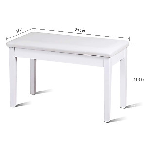 GOFLAME Duet Piano Bench, White, Padded Cushion, Solid Wood Construction, Hidden Music Storage, 29.5" x 14" x 19.5"